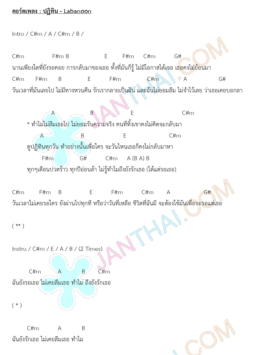 ปฏิทิน – Labanoon – JANTHAI Music คอร์ดกีตาร์ เนื้อเพลง คอร์ดเพลง ฟัง ...