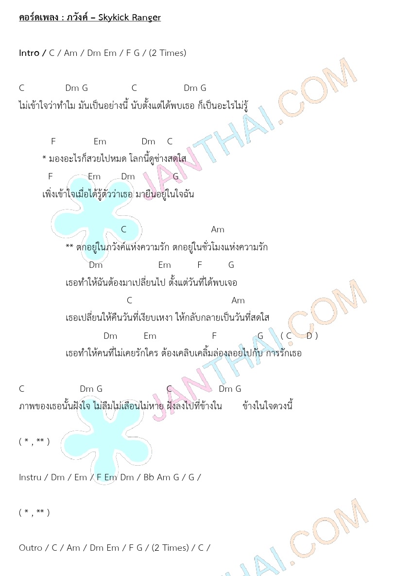 คอร์ดเพลง ภวังค์ – Skykick Ranger – JANTHAI Music คอร์ดกีตาร์ เนื้อเพลง ...